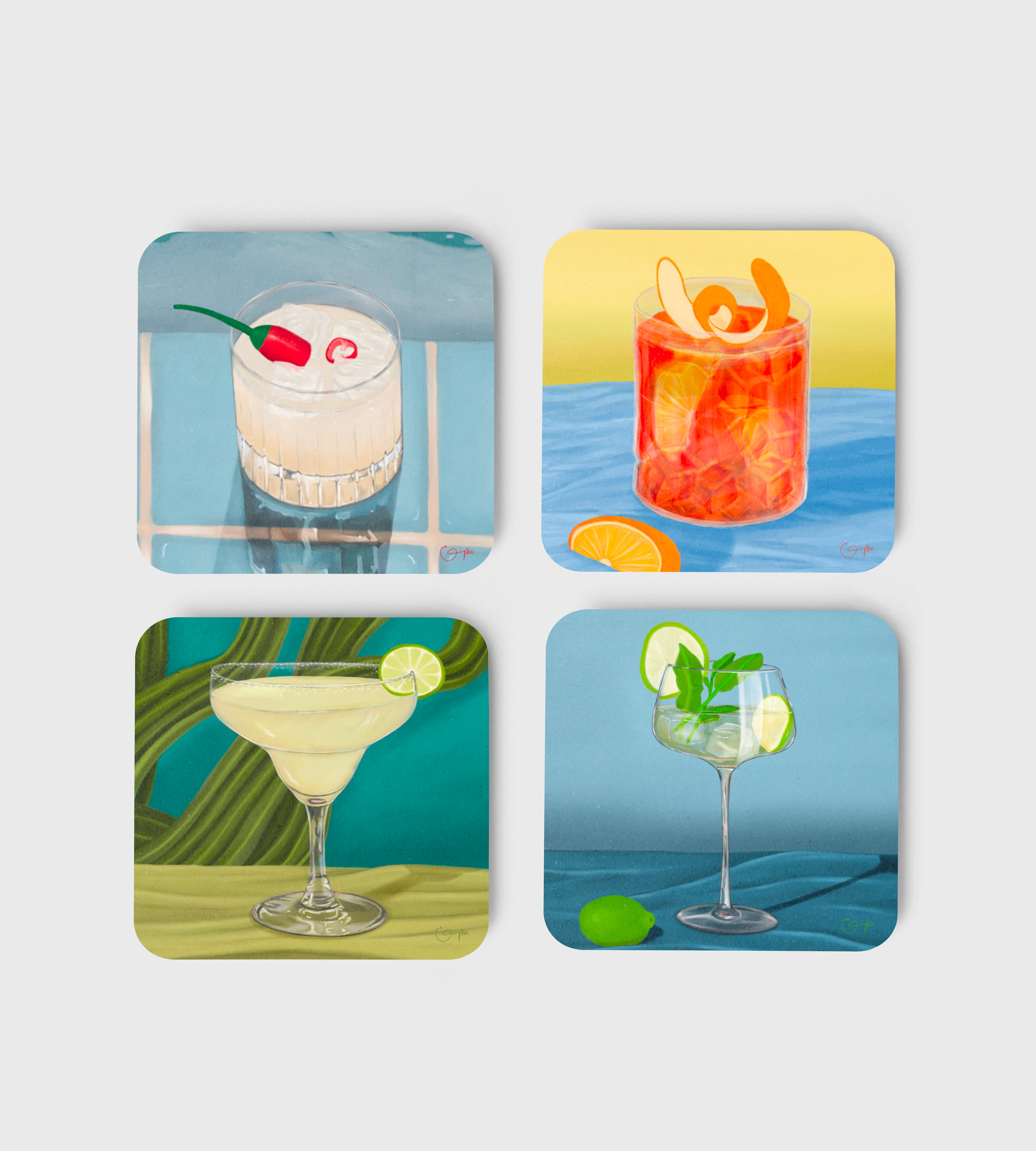 Elin PK Glasunderlägg 4-pack mixad blå/grön - Elin PK